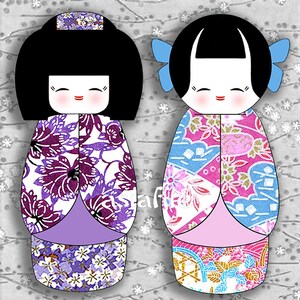 Digital Printable Cute Japanese Kokeshi Dolls 12 Different Each 2.5 ...