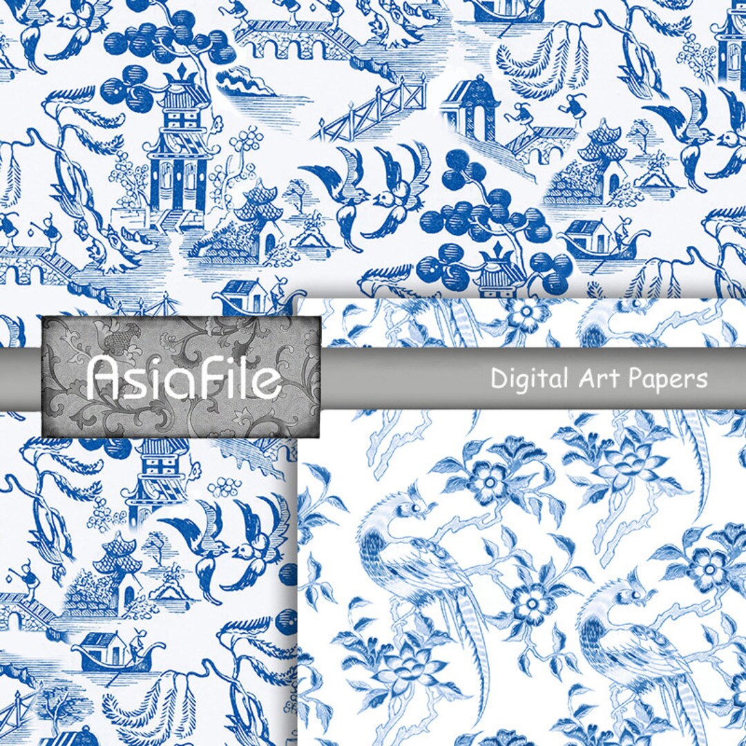 Digital Paper Pack 12 X 12 In. 10 Sheets Chinoiserie Blue & White Asian ...