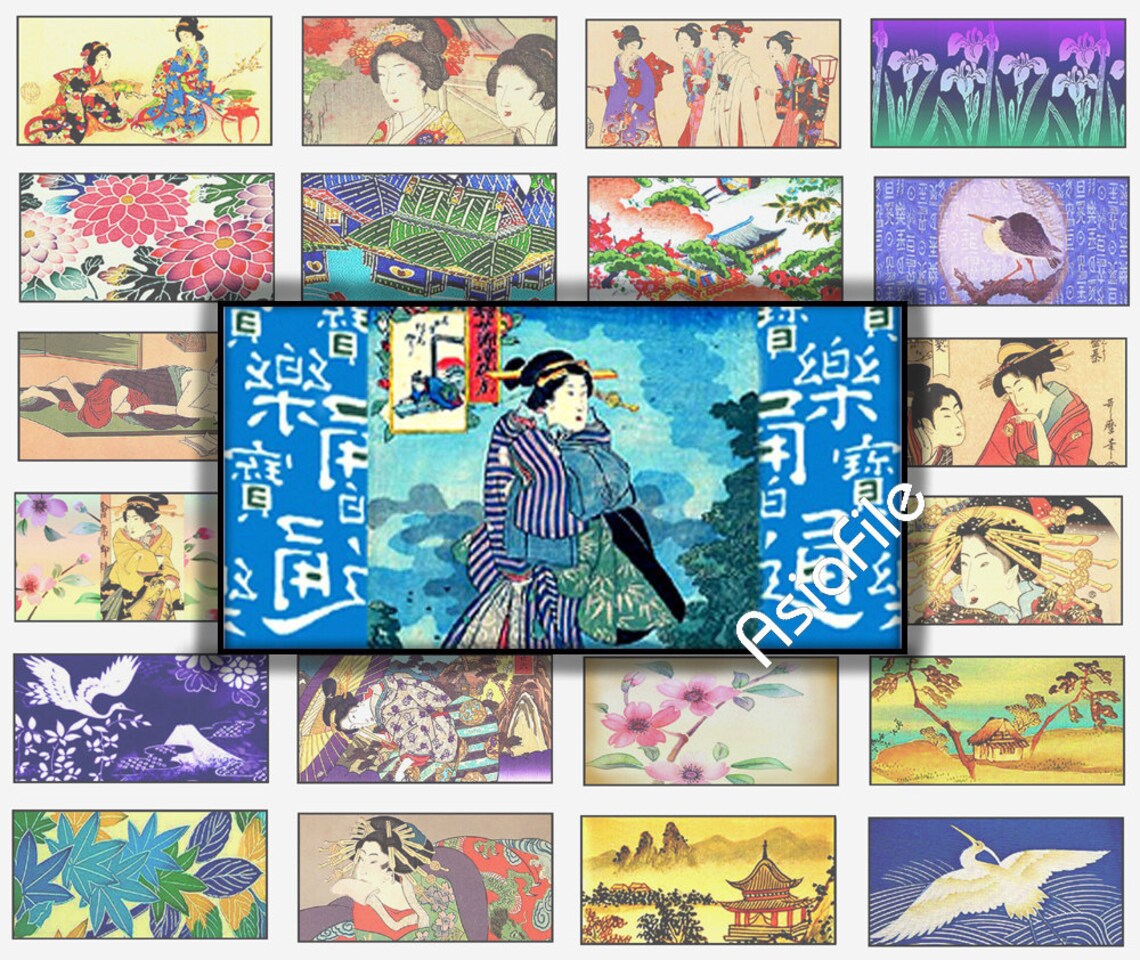 Printable Digital Art, Asian Art, Digital Collage Sheet, Horizontal ...