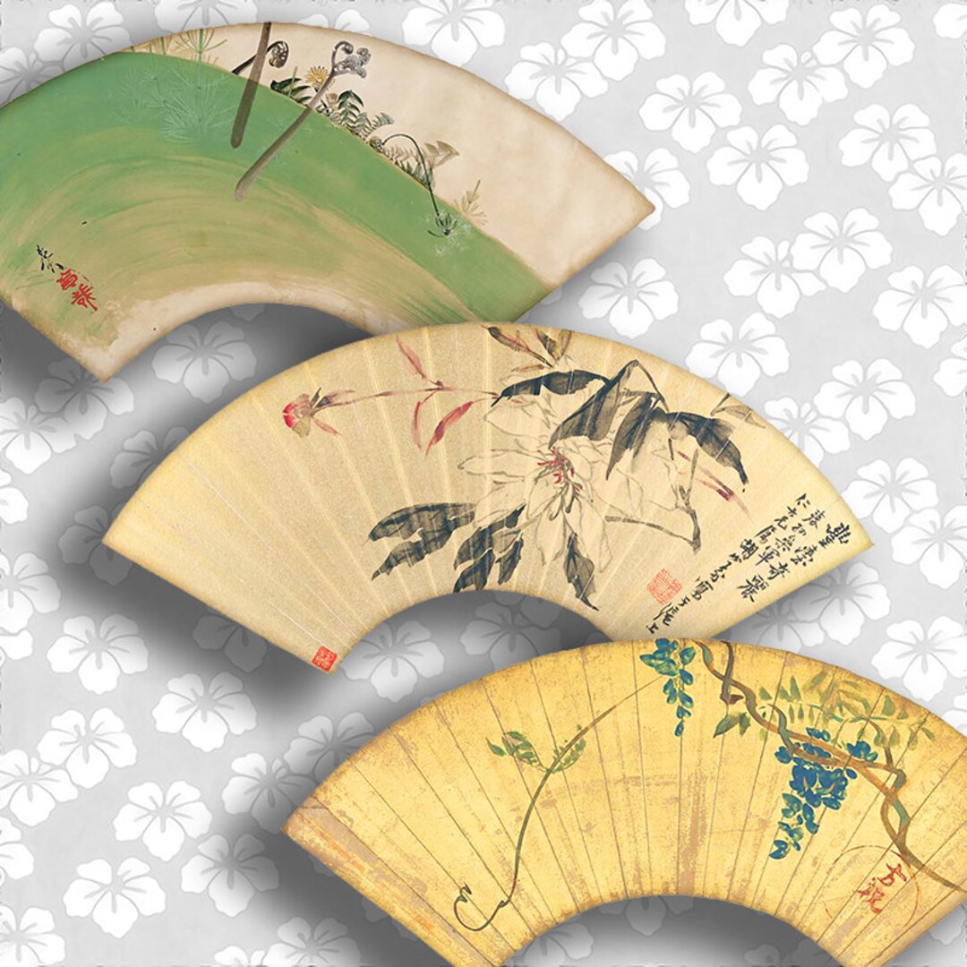 Digital Printable Asian Fans 4" Wide Antique Images Journaling ...