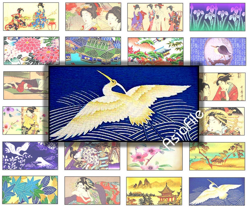 Printable Digital Art, Asian Art, Digital Collage Sheet, Horizontal ...