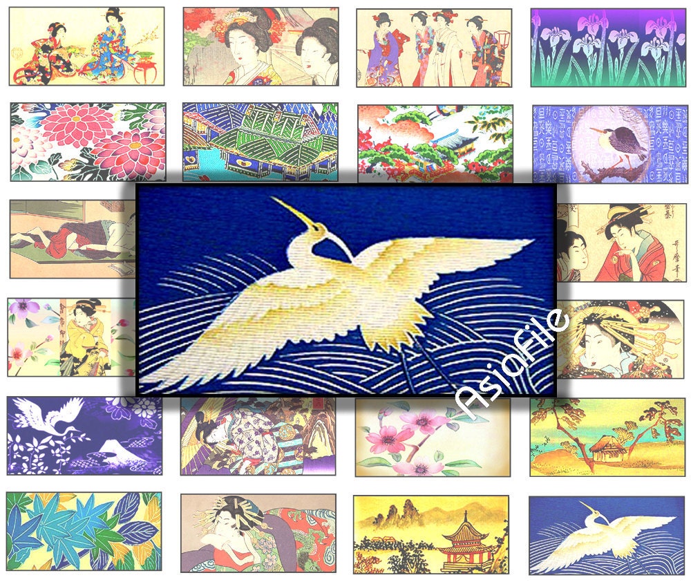 Printable Digital Art, Asian Art, Digital Collage Sheet, Horizontal ...
