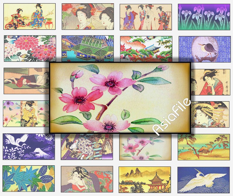 Printable Digital Art, Asian Art, Digital Collage Sheet, Horizontal ...