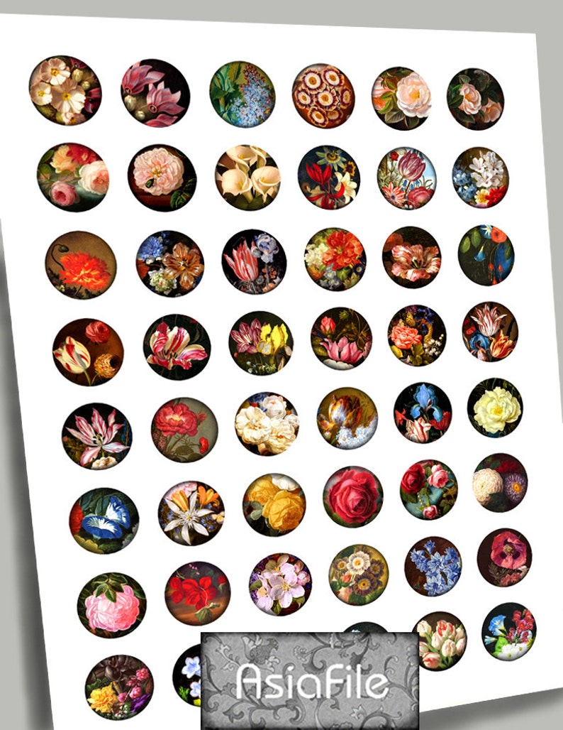 Still Life Flowers 1 Inch Digital Printable Circles for - Etsy