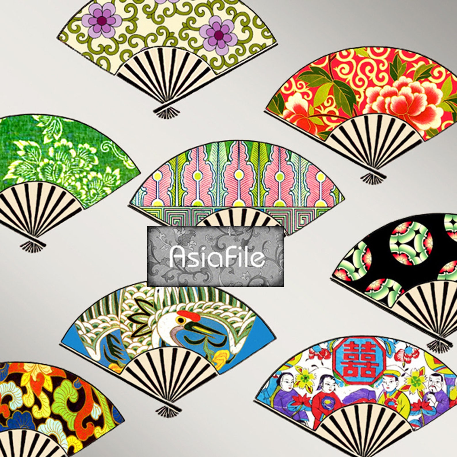 Japanese Fan Clip Art, Vintage Style Embellishments (digital Download ...