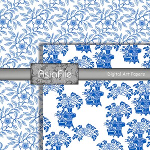 Digital Paper Pack 10 Sheets 12"x12" Chinoiserie Blue & White Asian ...