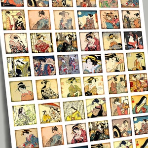 Printable Digital 1 Inch Square Digital Art, Asian Art , Geisha ...