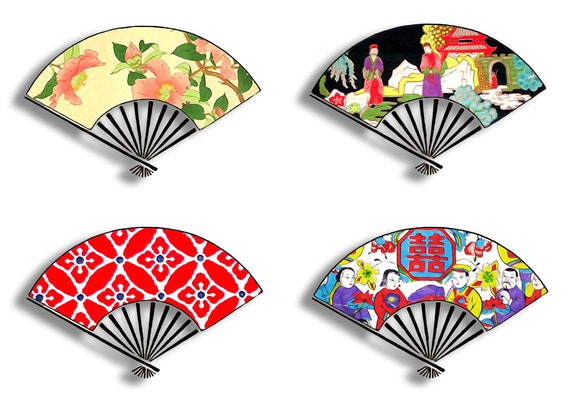 Digital Printable Japanese Fans Images Digital Art Asian - Etsy