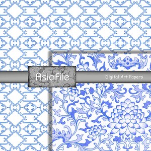 Digital Paper Pack 10 Sheets 12"x12" Chinoiserie Blue & White Asian ...