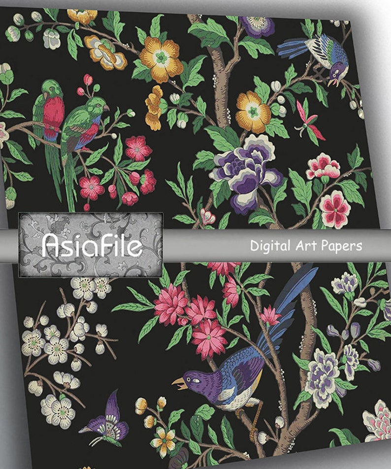 FIVE Digital 12 X 12 Printable Papers Chinoiserie Birds & - Etsy