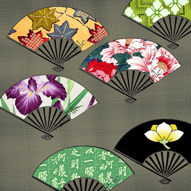 Asian Fan Collage Sheet, Japanese Art Printable (digital Download ...