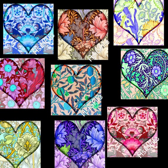 Printable Digital 1 Inch Squares Valentines Hearts for - Etsy