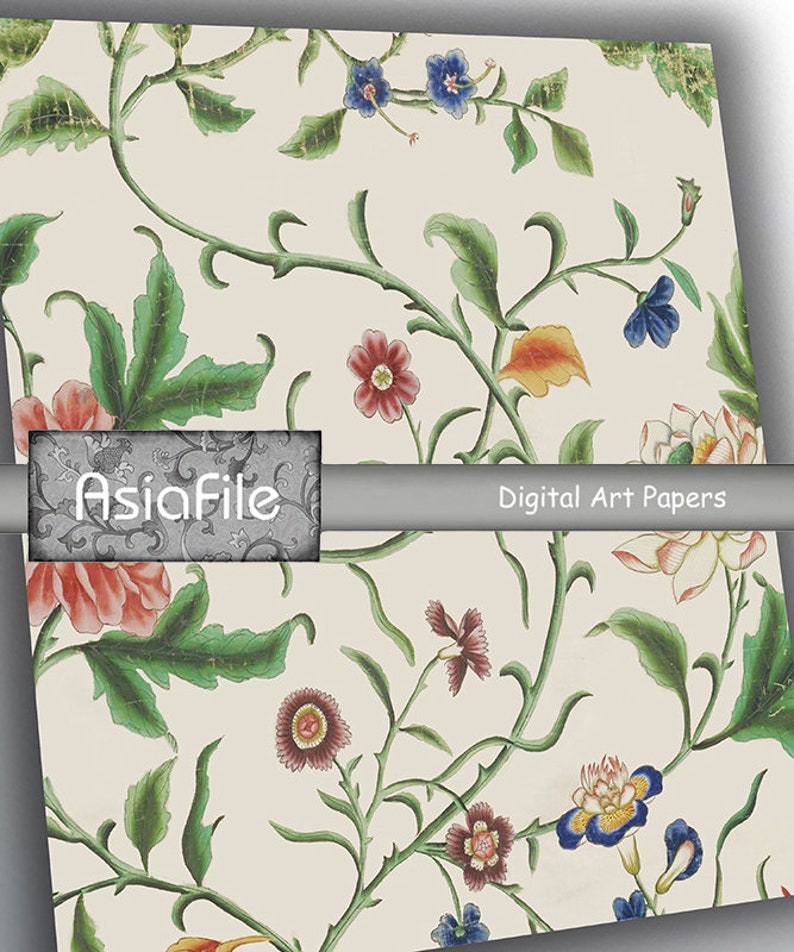 FIVE Digital 12 X 12 Printable Papers Chinoiserie Birds & - Etsy