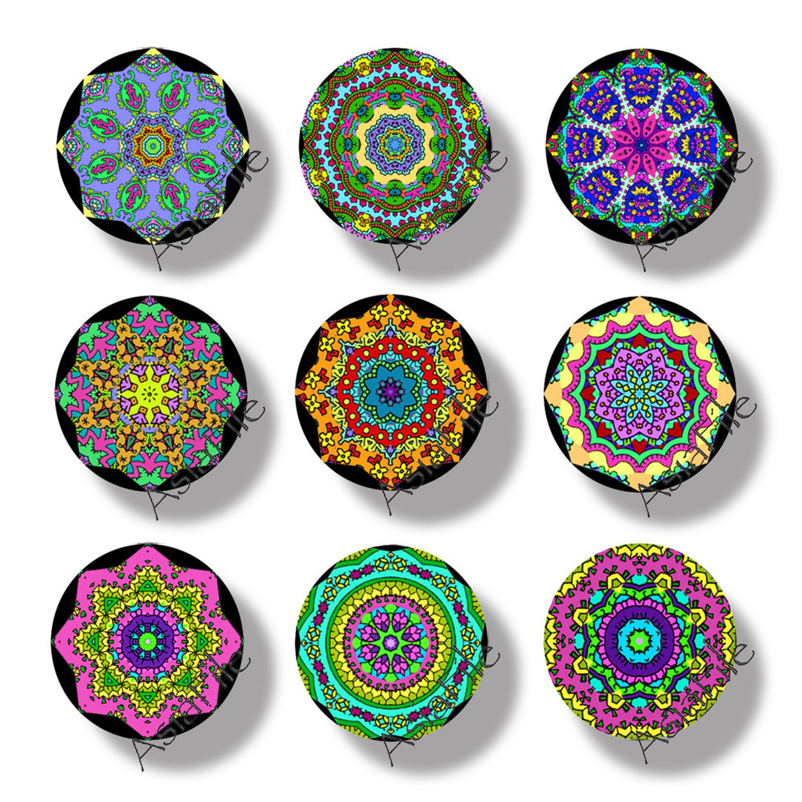 Printable Digital Sheet Kaleidoscope Art 1 Inch Circles | Etsy