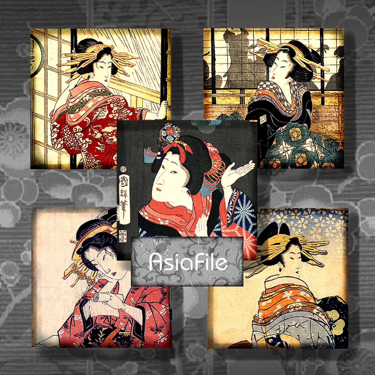 Printable Digital 1 Inch Square Digital Art Asian Art - Etsy