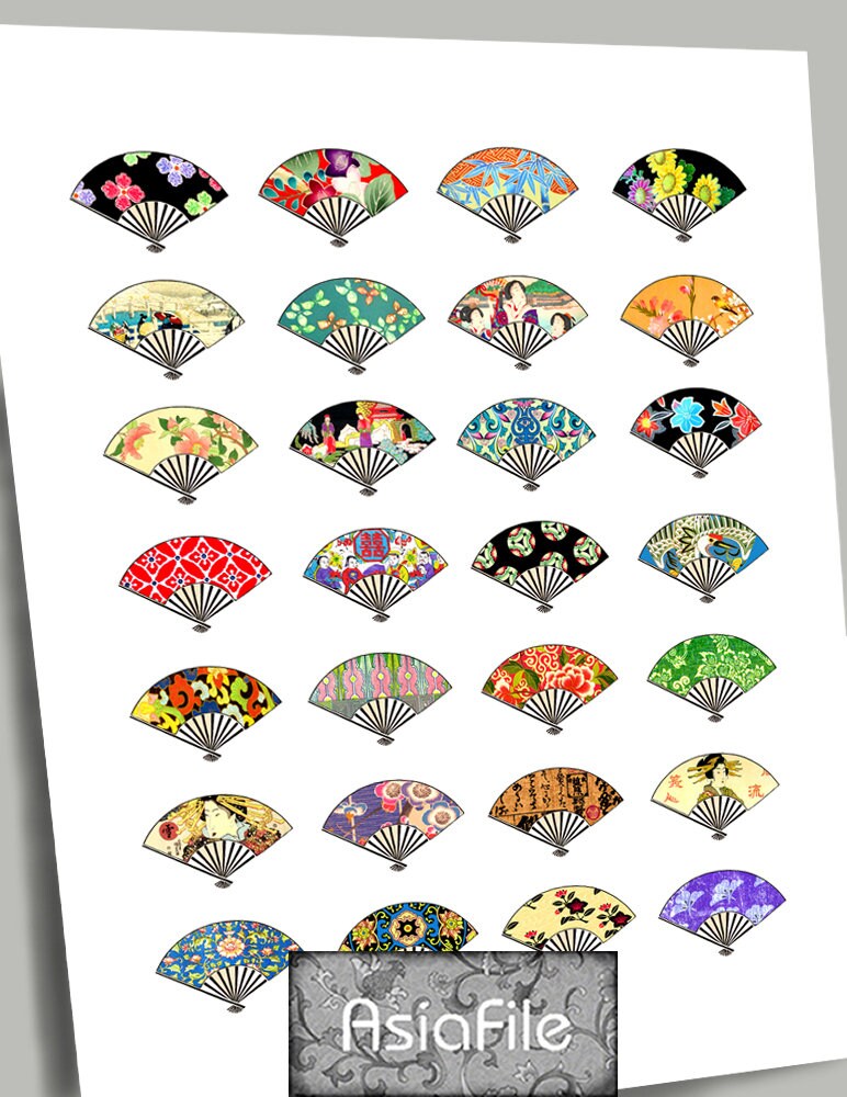 Digital Printable Japanese Fans Images Digital Art Asian | Etsy