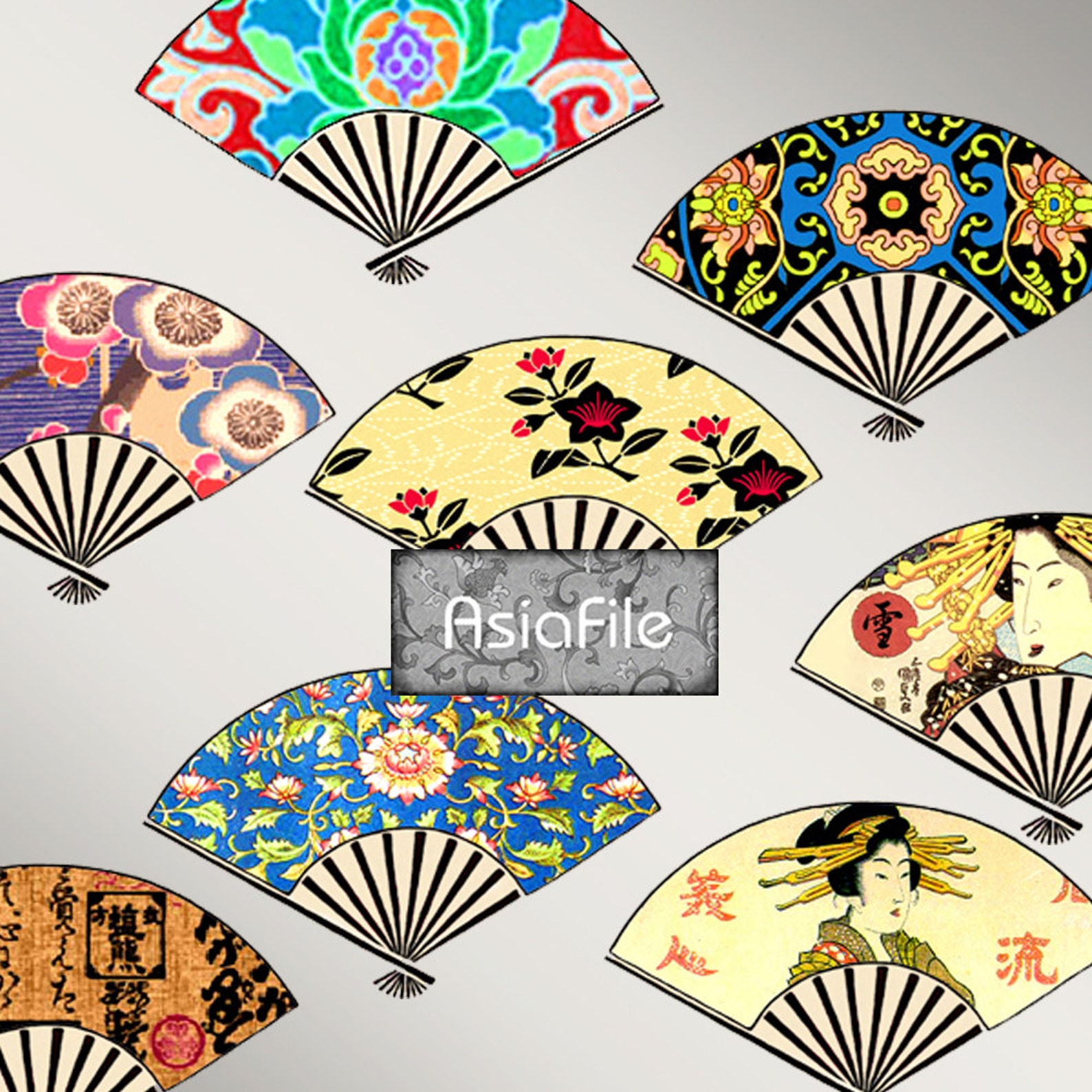 Japanese Fan Clip Art, Vintage Style Embellishments (digital Download ...