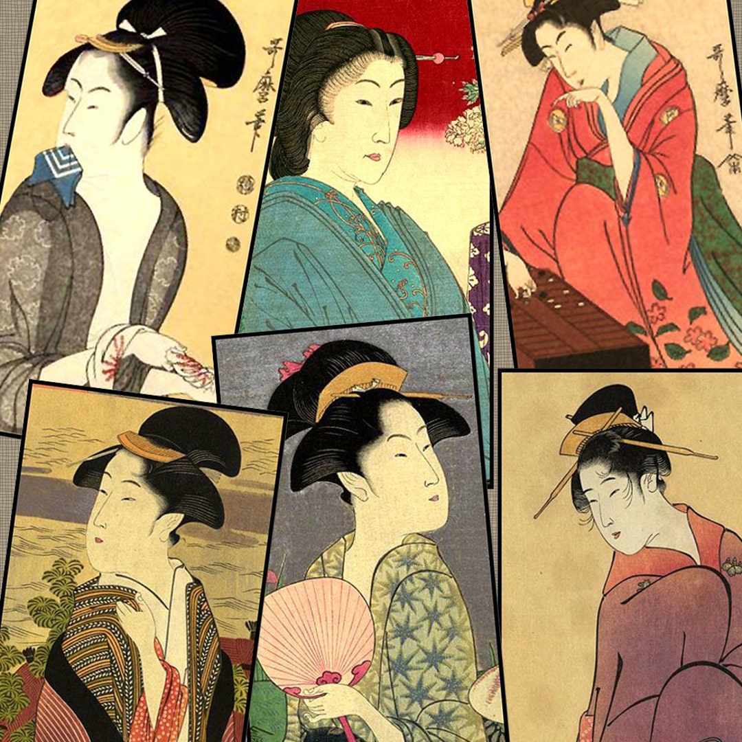 Geisha Art Printable Sheet – Asian Art, 1x2 Inch Images (digital ...