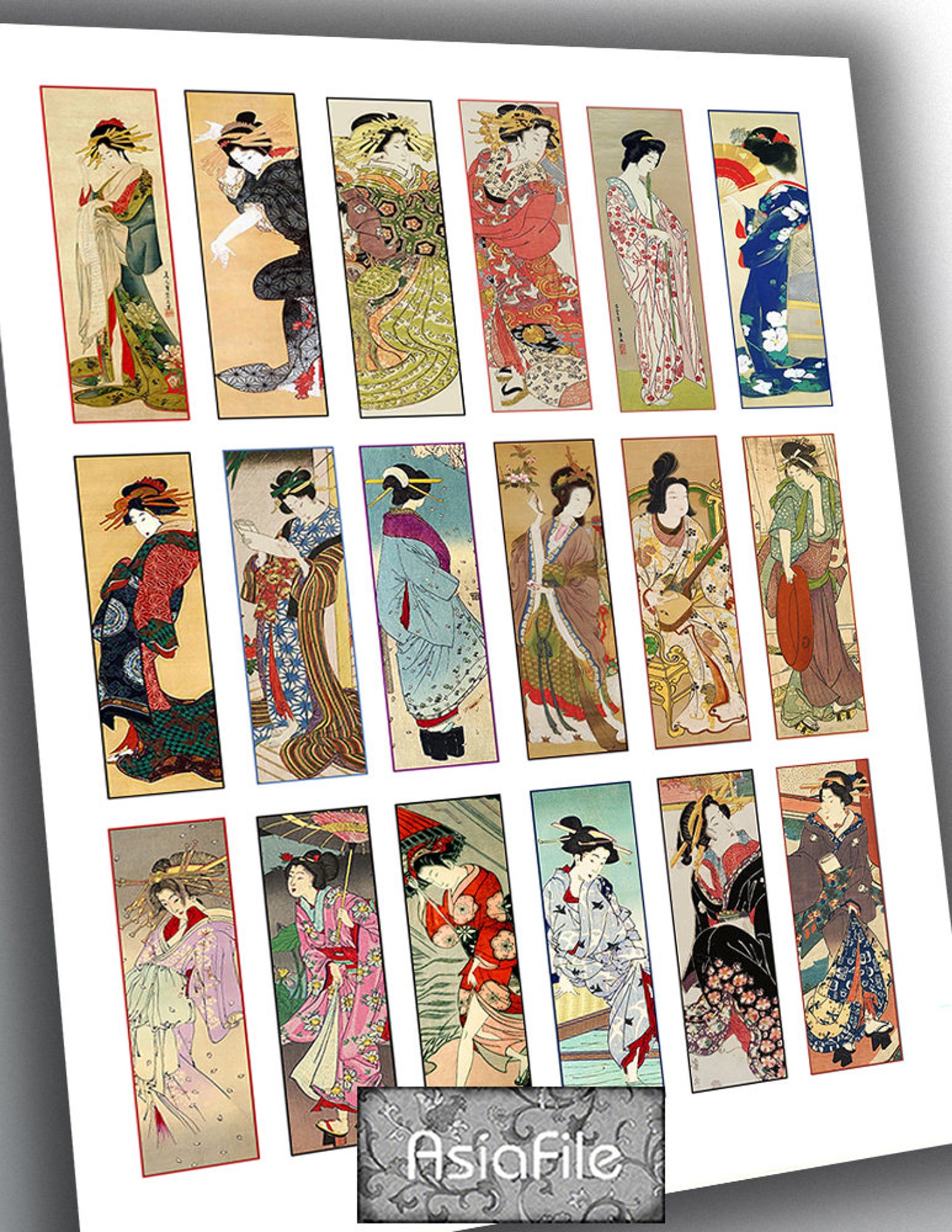 Digital Printable Asian Art 3 Sheets 1" X 3" and 1.5" X 5" for ...