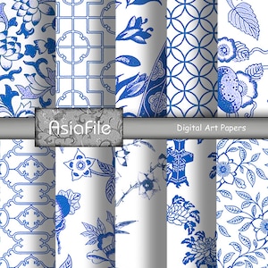 TEN Digital Sheets 8.5 X 11 Inch Chinoiserie Blue Asian Designs ...