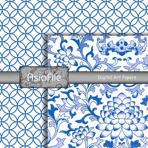 TEN Digital Sheets 8.5 X 11 Inch Chinoiserie Blue Asian Designs ...