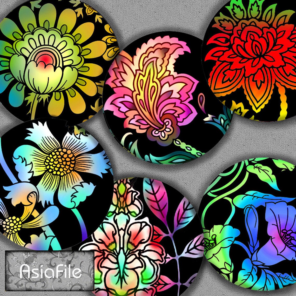 Bright Flowers 1.5 Inch and 1 Inch Circles Digital Printable - Etsy