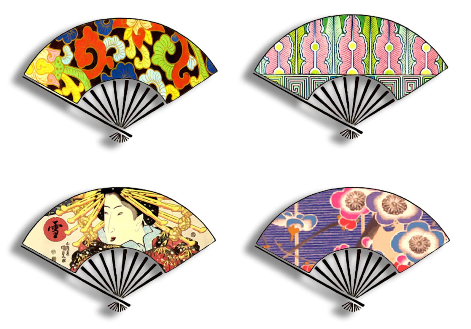 Digital Printable Japanese Fans Images Digital Art Asian | Etsy
