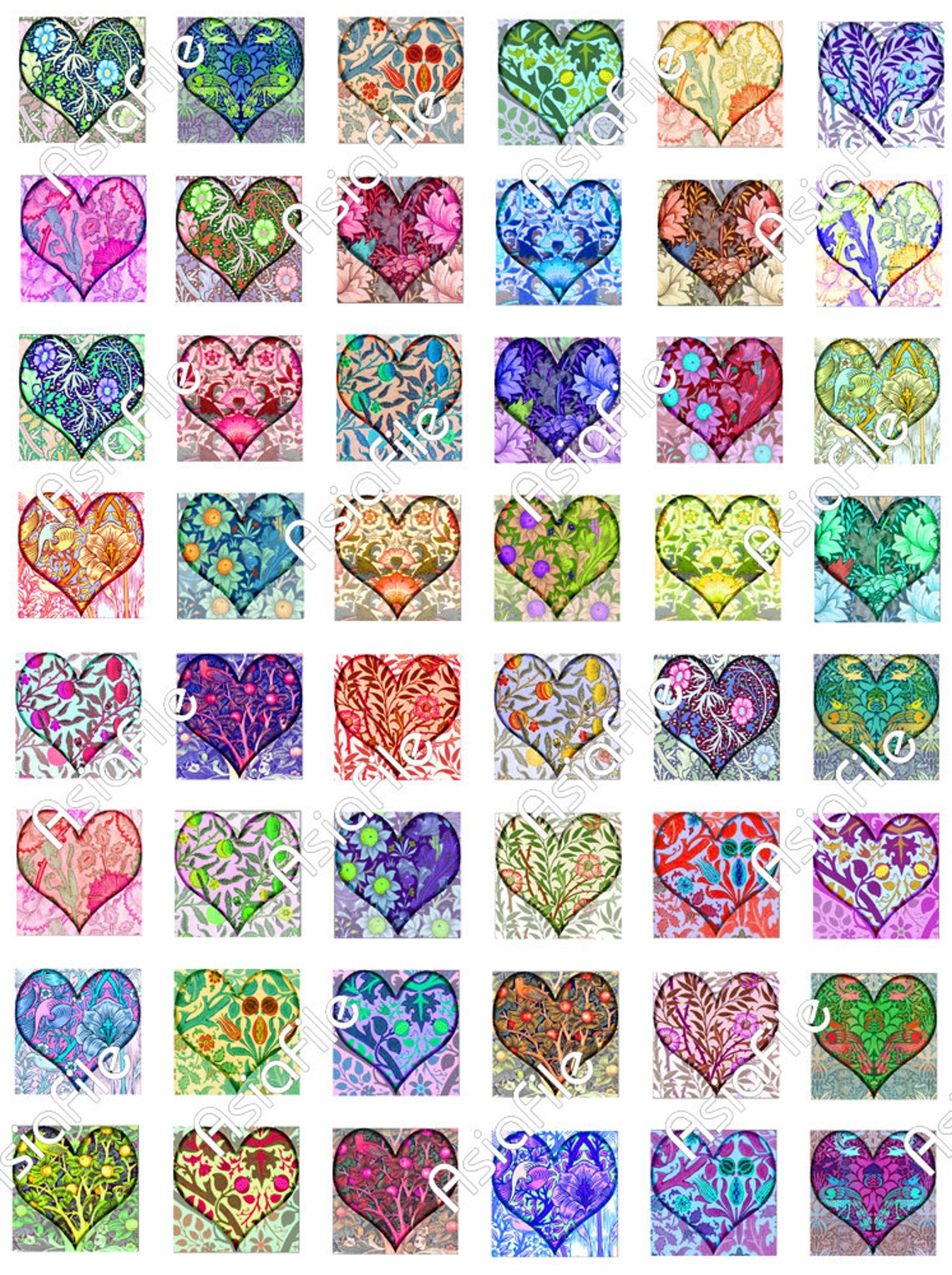 Printable Digital 1 Inch Squares Valentines Hearts for | Etsy