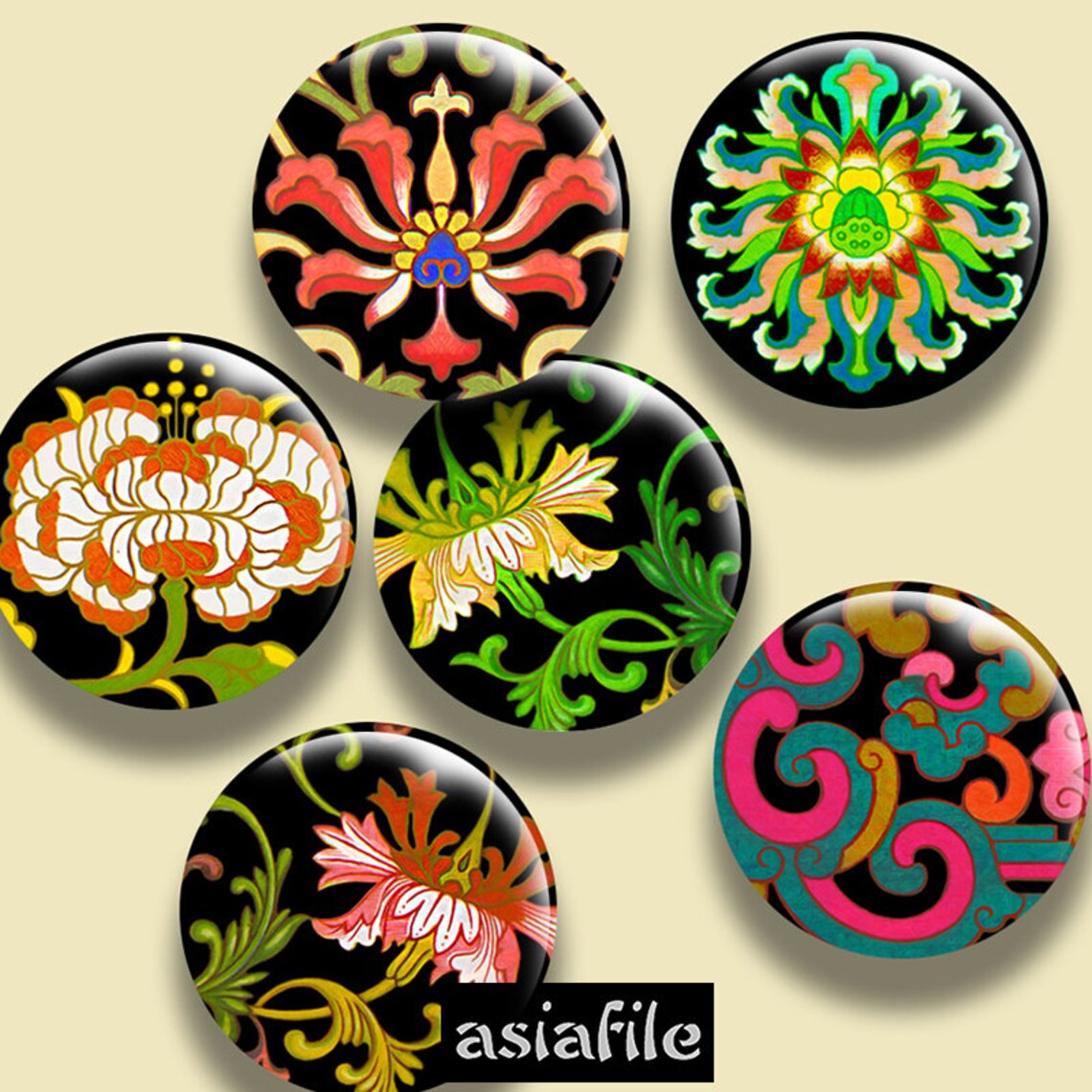 Printable Digital Sheet 1 Inch Circles Digital Art: Chinese - Etsy