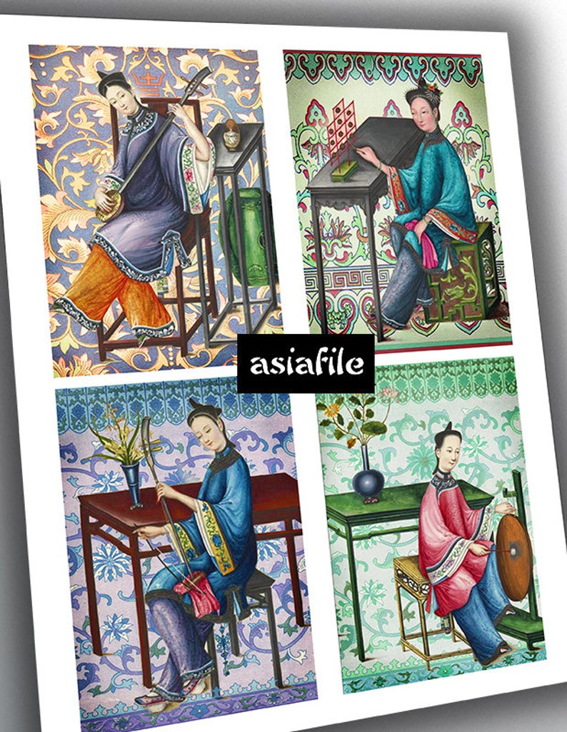 Digital Printable Art Cards Asian Art Collages Chinese Ladies - Etsy