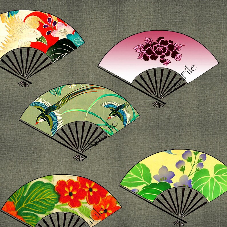 Asian Fan Collage Sheet, Japanese Art Printable (digital Download ...