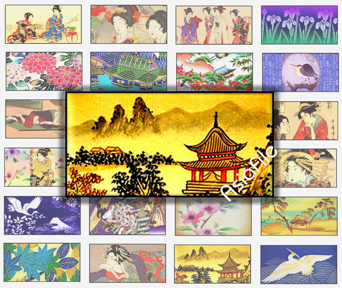 Printable Digital Art, Asian Art, Digital Collage Sheet, Horizontal ...
