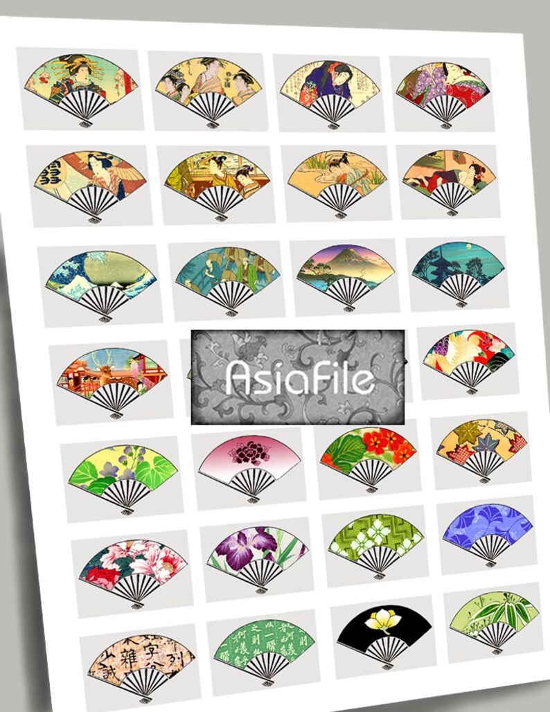 Asian Fan Collage Sheet, Japanese Art Printable (digital Download ...