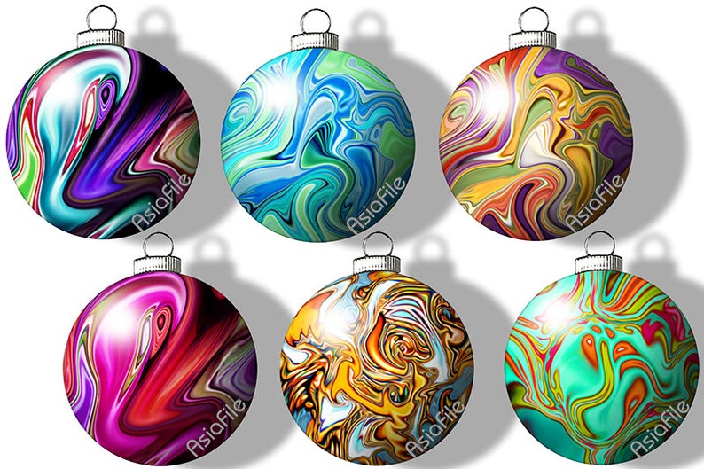DIGITAL Christmas Ornaments 48 Designs Marbled Balls Printable Clip Art ...