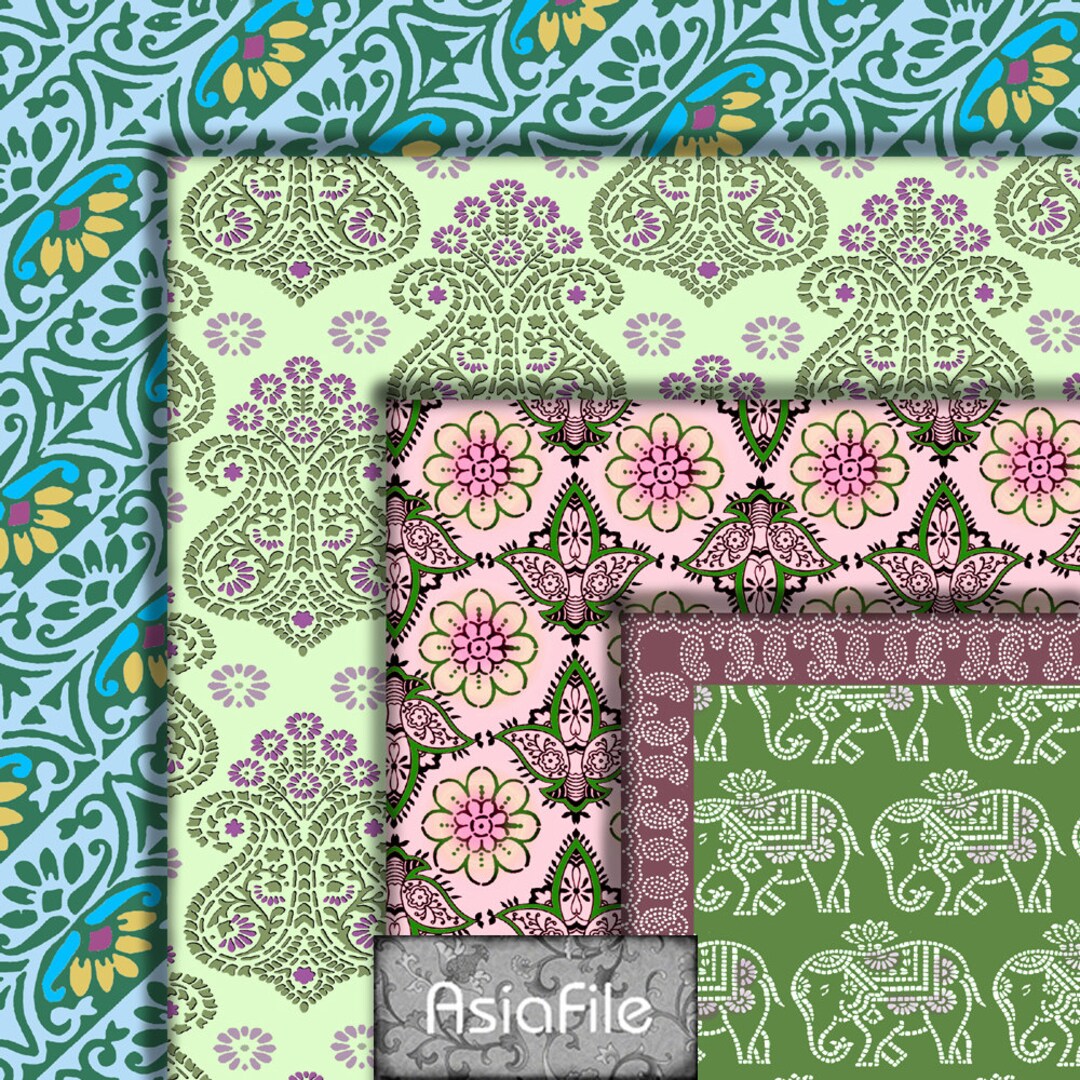 EIGHT Sheets Digital Paper India Designs 12 X 12 In. Sheets + Borders ...