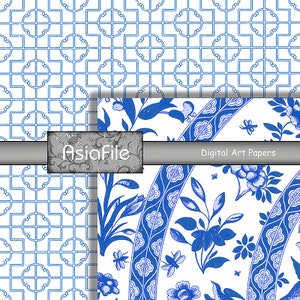 Digital Paper Pack 10 Sheets 12"x12" Chinoiserie Blue & White Asian ...