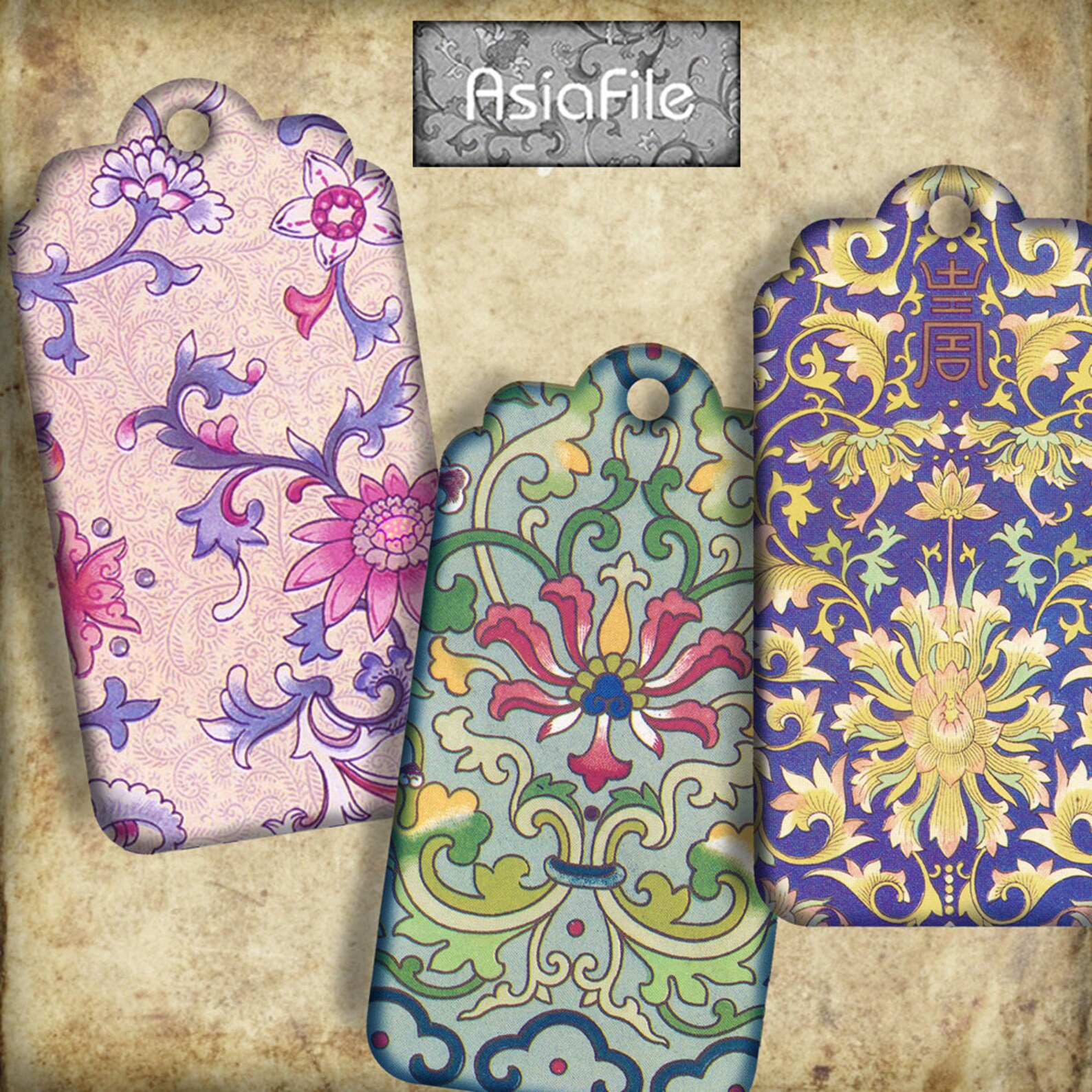 Digital Tags Printable Chinese Ornament Floral Asian Gift Tags Jewelry ...
