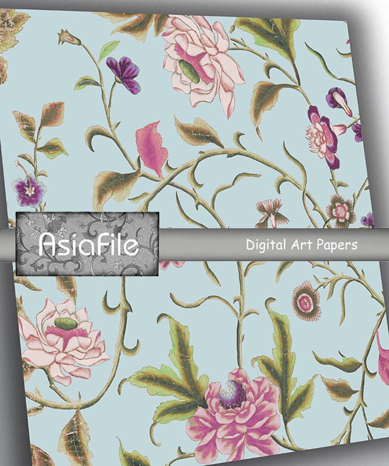 FIVE Digital 12 X 12 Printable Papers Chinoiserie Birds & - Etsy
