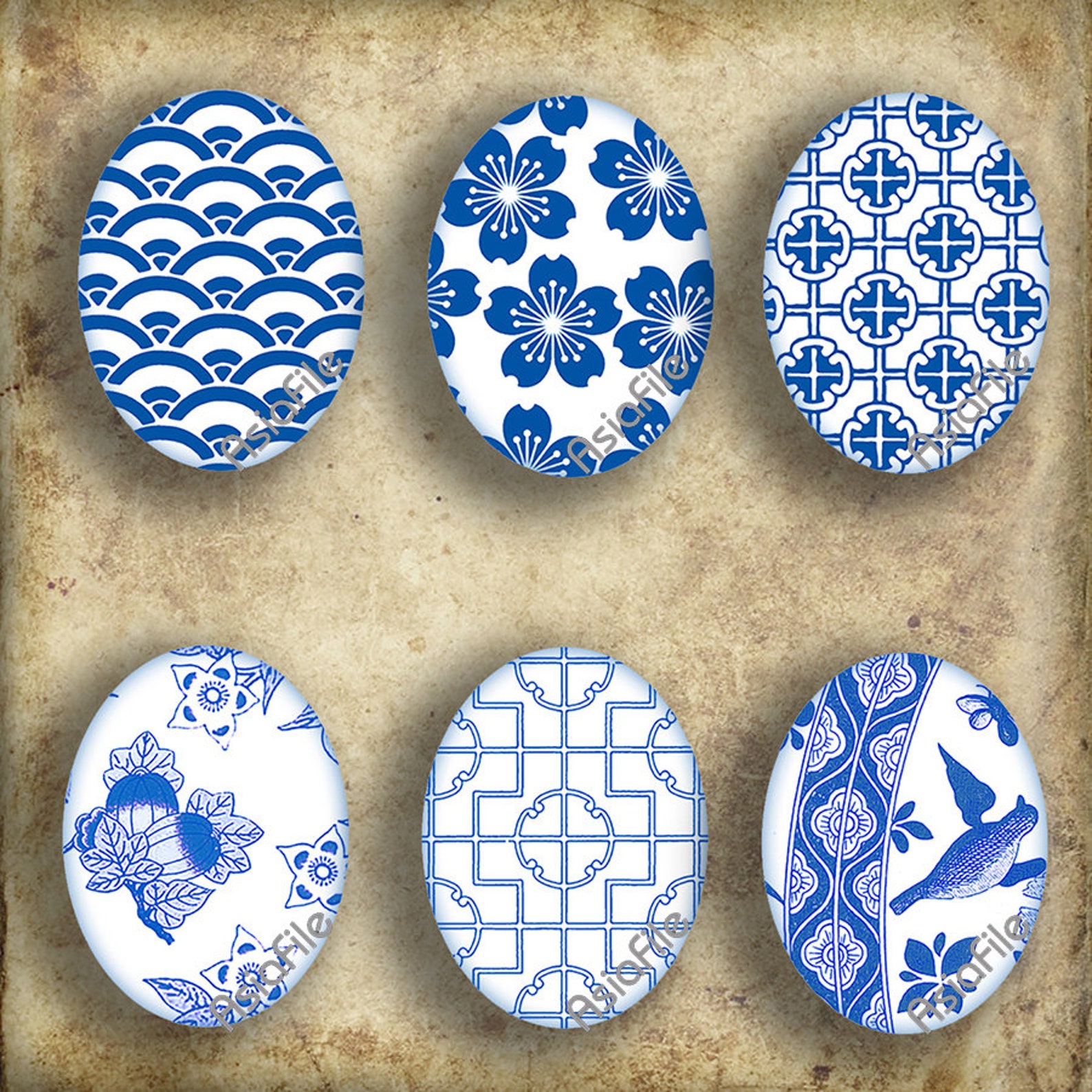 Blue and White Asian Designs 30mm X 40mm Digital Printable - Etsy