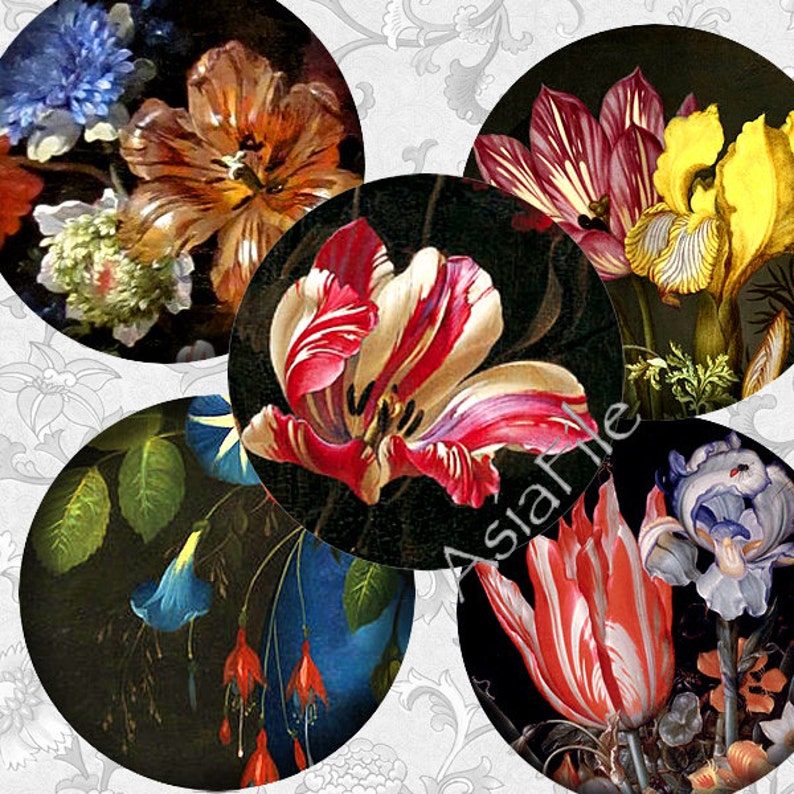 Still Life Flowers 1 Inch Digital Printable Circles for - Etsy