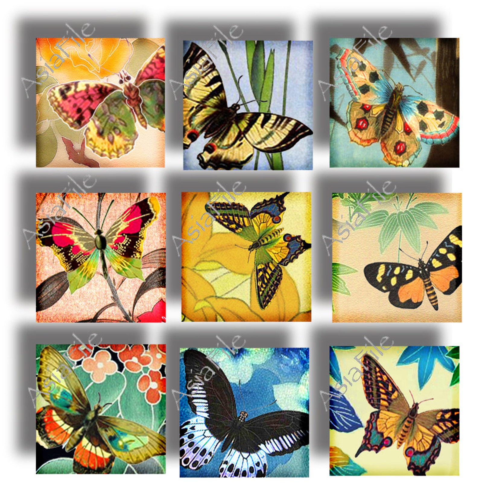 Butterfly Collage Sheet: Asian Style Images, 1 Inch Squares (digital ...