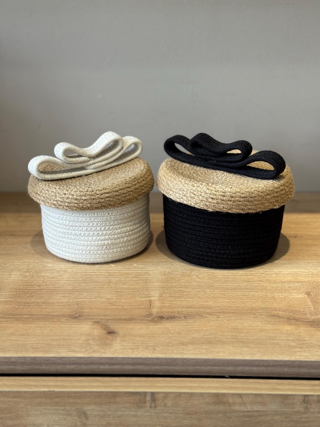 Natural Woven Storage Basket With Lid – Handmade Rope Organizer Box ...