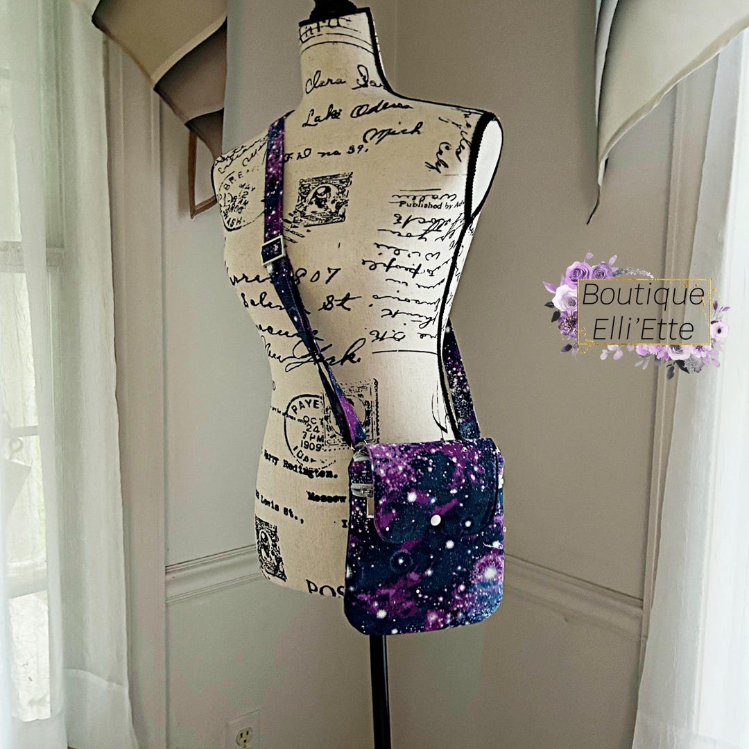 Double Zipper Purse, Ladies Cross Body Bag, Galaxy, Glitter, Ready to ...