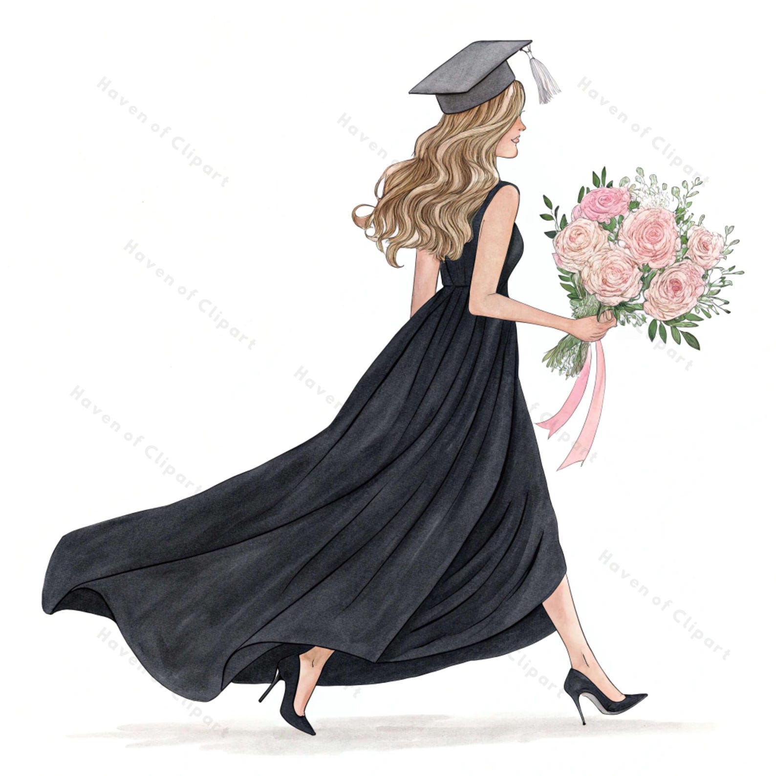 12 Graduation Girl Clipart Set • Watercolor Female Graduates With ...