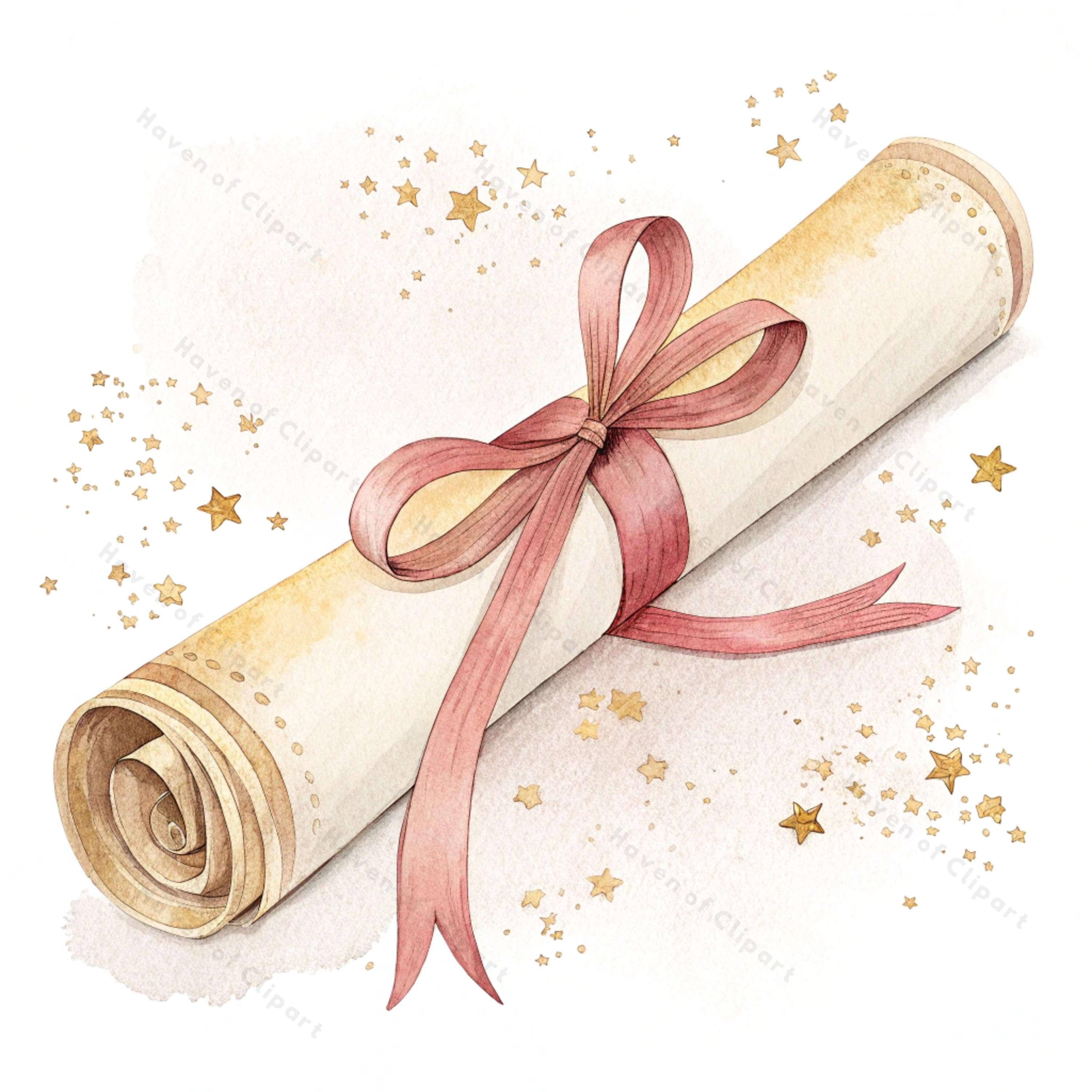 12 Watercolor Diploma Scroll Clipart Png Jpg Graduation Parchment