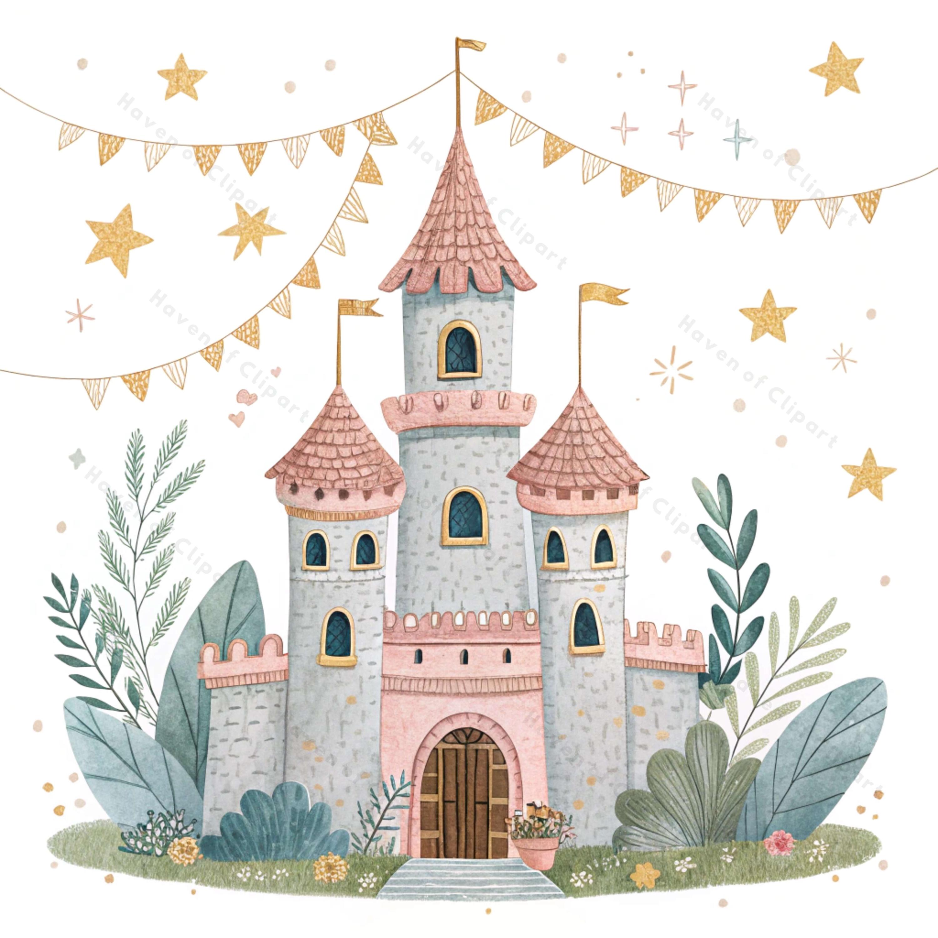 12 Princess Castle Hideaway Clipart • Watercolor Fairytale Castle With ...
