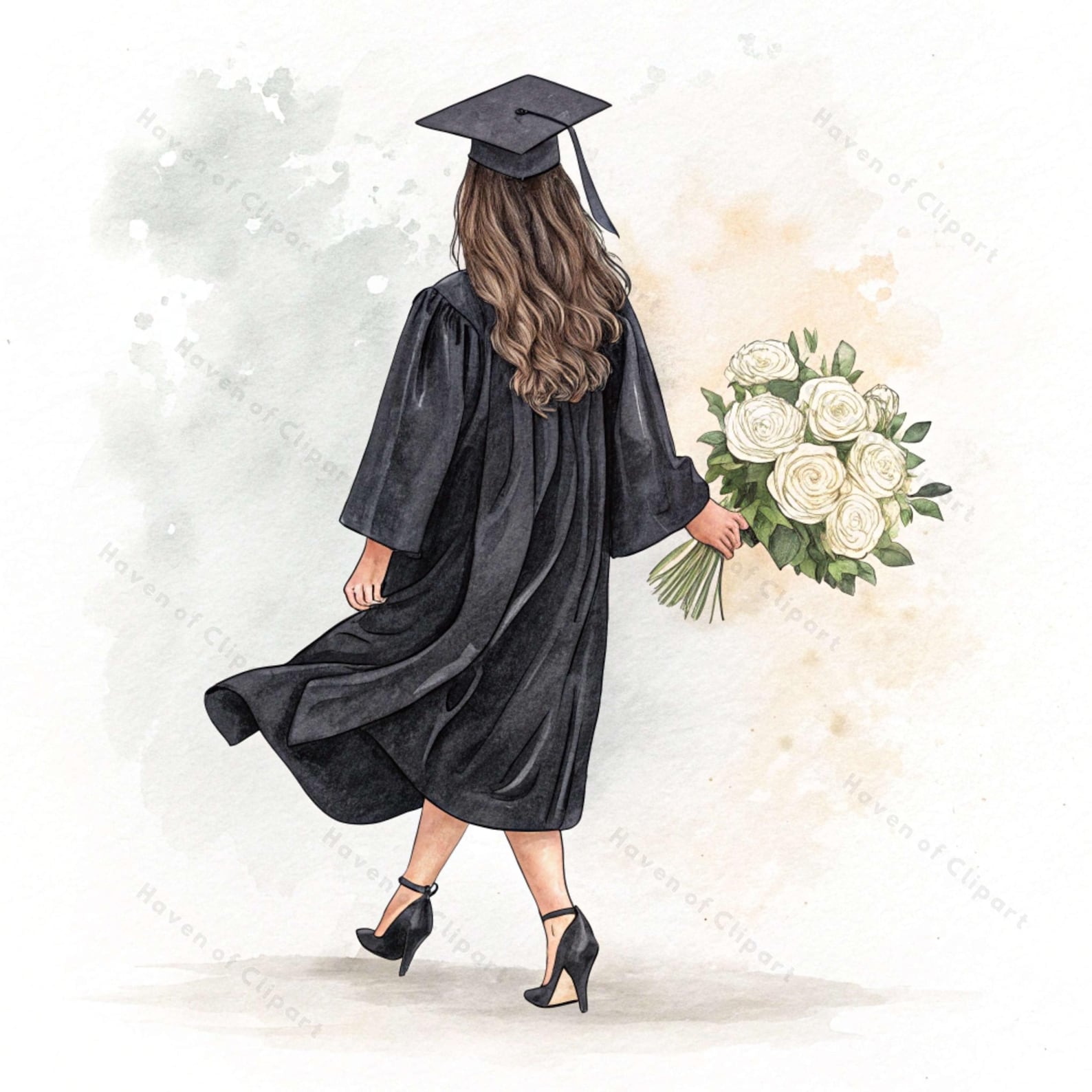 12 Graduation Girl Clipart Set • Watercolor Female Graduates With ...