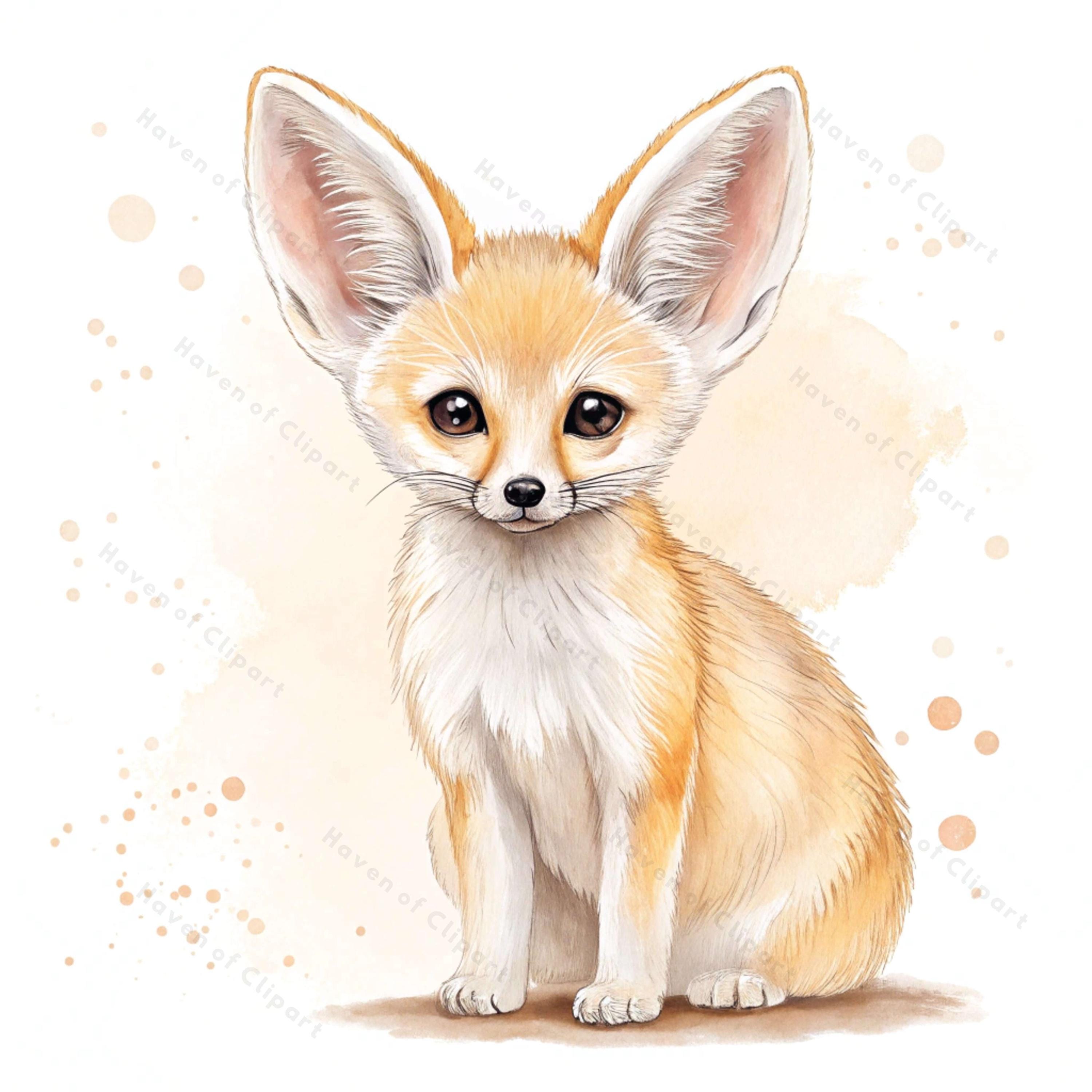12 Fennec Fox Watercolor Clipart • Side Portrait With Big Ears & Soft ...