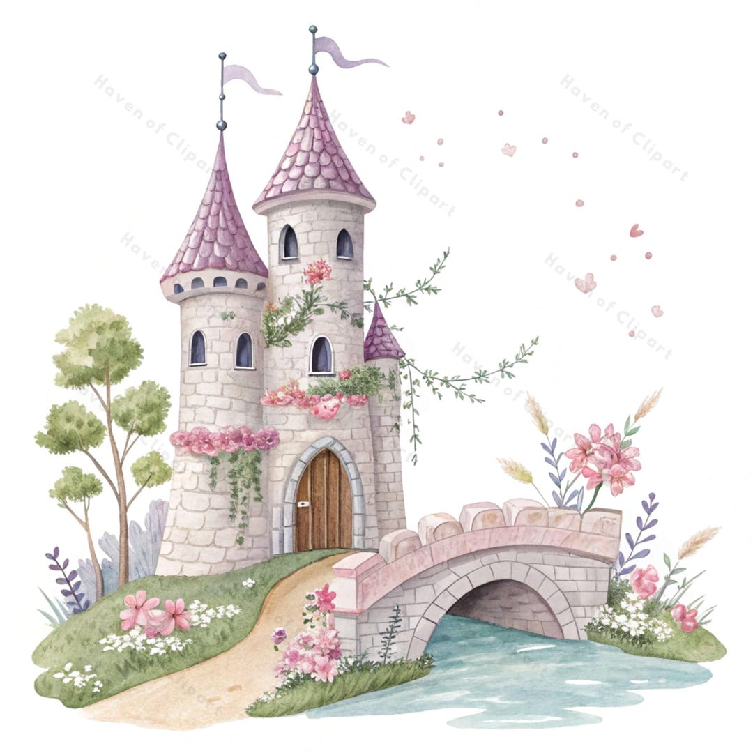 12 Princess Castle Hideaway Clipart • Watercolor Fairytale Castle With ...