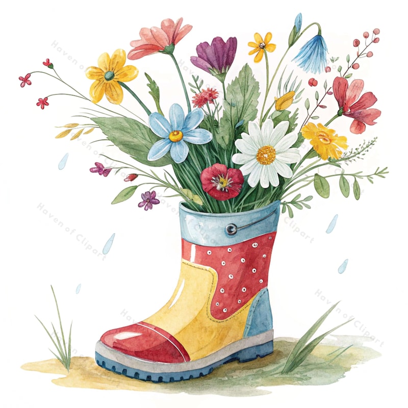 Rain Boot Flowers Art - Etsy